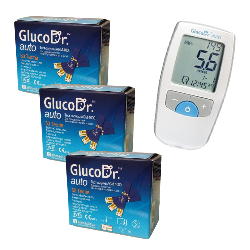 Глюкометр GlucoDr AGM 4000 і тест-смужки GlucoDr A №50 - 3 уп. (150 шт ...